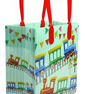 TINYMILLS Train Party Favor Bags Treat Bags Kids Birthday Party Goody Bags with Handles for Boys Girls, 12 Pack Chugga Chugga Two Two Party