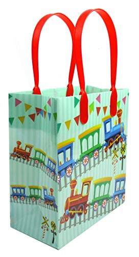 TINYMILLS Train Party Favor Bags Treat Bags Kids Birthday Party Goody Bags with Handles for Boys Girls, 12 Pack Chugga Chugga Two Two Party