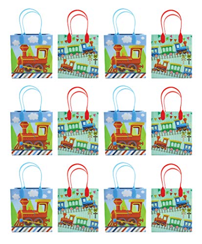 TINYMILLS Train Party Favor Bags Treat Bags Kids Birthday Party Goody Bags with Handles for Boys Girls, 12 Pack Chugga Chugga Two Two Party