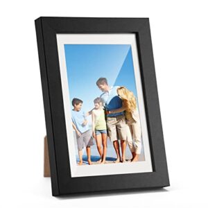 twing 5x7 picture frame black displays 4x6 photo frame with mat or 5x7 inch without mat,made of plexiglass, mdf wood, table top display and wall mounting, ideal gift to family and friends