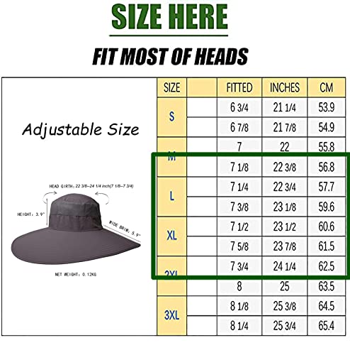 Leotruny Super Wide Brim Bucket Hat UPF50+ Waterproof Sun Hat for Fishing Hiking Camping (C02-Dark Gray)