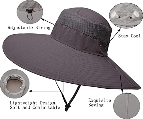 Leotruny Super Wide Brim Bucket Hat UPF50+ Waterproof Sun Hat for Fishing Hiking Camping (C02-Dark Gray)