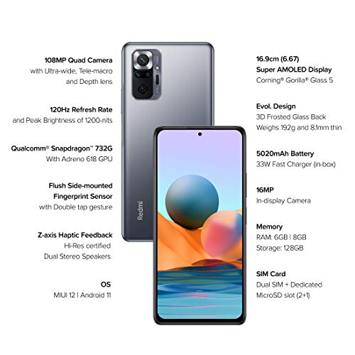 redmi Xiaomi Note 10 Pro MAX 4G Volte 128GB + 6GB Factory Unlocked 6.67" 108MP Quad Camera Night Mode (not Verizon Sprint Boost Cricket) (w/Fast Car Charger Bundle) (Dark Night)