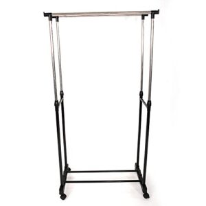 Guangshuohui Clothes Garment Rack, Double Rod Closet Double Rail Clothing Rolling Rack on Wheels and Bottom Shelves, Black & Silver (B)