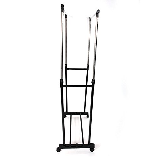 Guangshuohui Clothes Garment Rack, Double Rod Closet Double Rail Clothing Rolling Rack on Wheels and Bottom Shelves, Black & Silver (B)