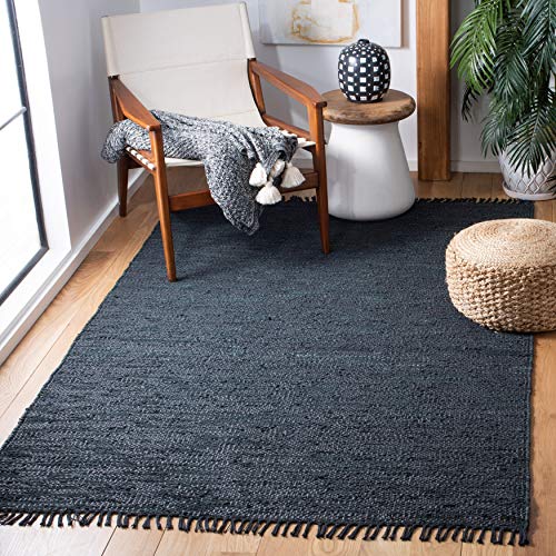 SAFAVIEH Vintage Leather Collection Accent Rug - 4' x 6', Black, Handmade Boho Fringe Leather, Ideal for High Traffic Areas in Entryway, Living Room, Bedroom (VTL501Z)