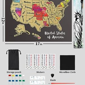 JARLINK Scratch Off USA Map Poster, 12x17 inches United States Map with Unique Accessories Set, Personalized Travel Poster, Gift for Travelers