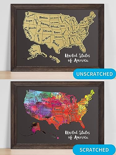 JARLINK Scratch Off USA Map Poster, 12x17 inches United States Map with Unique Accessories Set, Personalized Travel Poster, Gift for Travelers