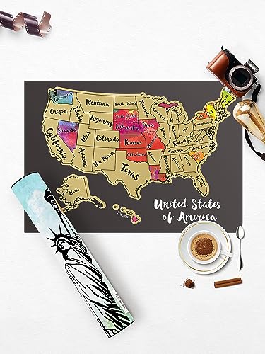 JARLINK Scratch Off USA Map Poster, 12x17 inches United States Map with Unique Accessories Set, Personalized Travel Poster, Gift for Travelers