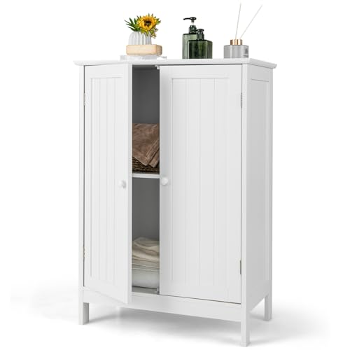 GLACER Bathroom Floor Cabinet, Wooden Freestanding Storage Cabinet with Double Doors, Suitable for Bathroom, Living Room, Bedroom, Entryway, 23.5 x 14 x 34 inches (White)