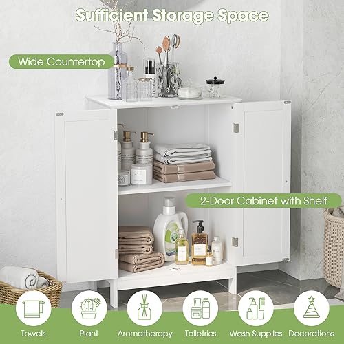 GLACER Bathroom Floor Cabinet, Wooden Freestanding Storage Cabinet with Double Doors, Suitable for Bathroom, Living Room, Bedroom, Entryway, 23.5 x 14 x 34 inches (White)