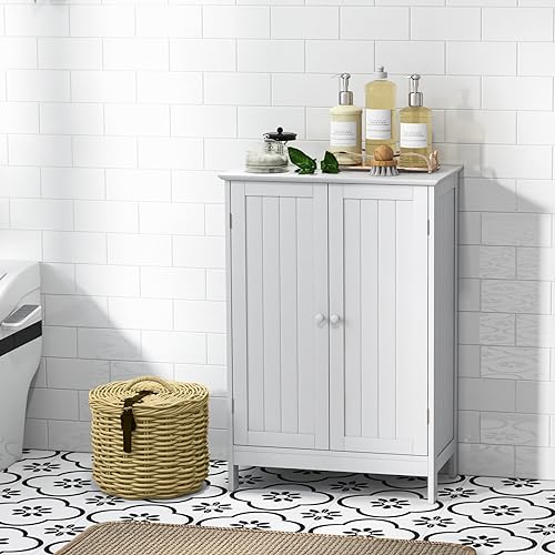 GLACER Bathroom Floor Cabinet, Wooden Freestanding Storage Cabinet with Double Doors, Suitable for Bathroom, Living Room, Bedroom, Entryway, 23.5 x 14 x 34 inches (White)