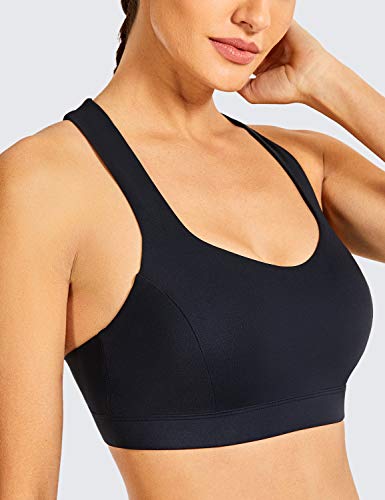 CRZ YOGA Women's Strappy Sports Bra Full Coverage Padded Full Size Criss Cross Workout Yoga Bra Tops Black-Full Size 36C