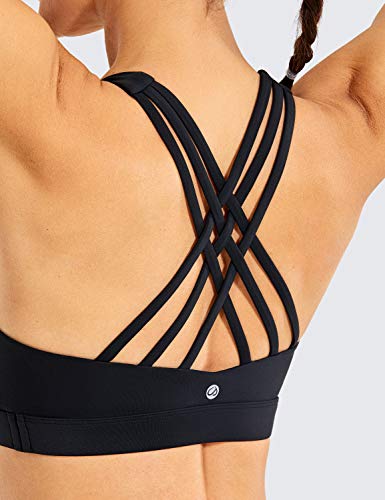 CRZ YOGA Women's Strappy Sports Bra Full Coverage Padded Full Size Criss Cross Workout Yoga Bra Tops Black-Full Size 36C