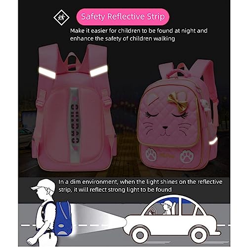 MITOWERMI Cute Rolling Backpack for Girls Trolley School Bags Cat-face Print Wheeled Backpacks Kids Carry-on Travel Luggage