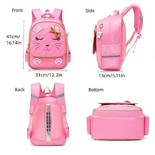 MITOWERMI Cute Rolling Backpack for Girls Trolley School Bags Cat-face Print Wheeled Backpacks Kids Carry-on Travel Luggage