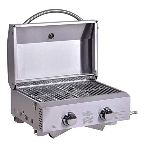 Thaweesuk Shop New 2 Burner Portable Stainless Steel BBQ Table Top Propane Gas Grill Outdoor Camp 22” x 18” x 15”