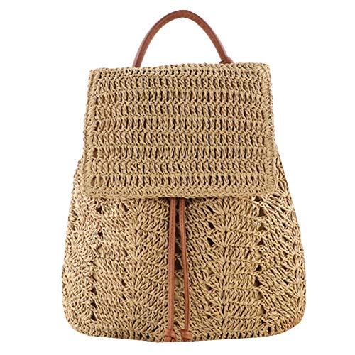 Kennedy Handwoven Flap Drawstring Straw Backpack Beach Backpack Purse for Women, Brown