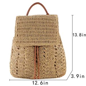 Kennedy Handwoven Flap Drawstring Straw Backpack Beach Backpack Purse for Women, Brown