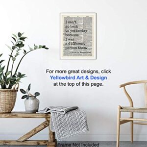 Alice Wonderland Quote - 8x10 Home decoration Photo Picture - Unique Wall Art, Room Decor for Bedroom, Living room, Office - Upcycled Dictionary Art or Gift for Women, Fan - UNFRAMED