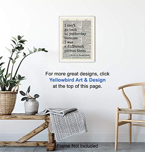 Alice Wonderland Quote - 8x10 Home decoration Photo Picture - Unique Wall Art, Room Decor for Bedroom, Living room, Office - Upcycled Dictionary Art or Gift for Women, Fan - UNFRAMED