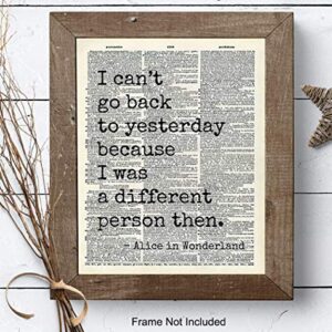 Alice Wonderland Quote - 8x10 Home decoration Photo Picture - Unique Wall Art, Room Decor for Bedroom, Living room, Office - Upcycled Dictionary Art or Gift for Women, Fan - UNFRAMED