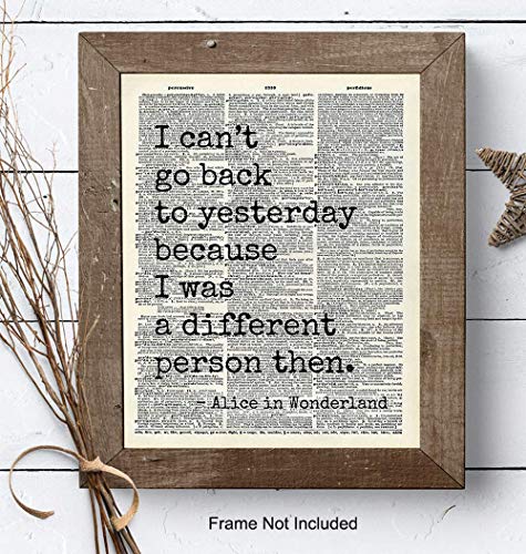 Alice Wonderland Quote - 8x10 Home decoration Photo Picture - Unique Wall Art, Room Decor for Bedroom, Living room, Office - Upcycled Dictionary Art or Gift for Women, Fan - UNFRAMED