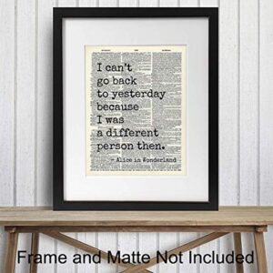 Alice Wonderland Quote - 8x10 Home decoration Photo Picture - Unique Wall Art, Room Decor for Bedroom, Living room, Office - Upcycled Dictionary Art or Gift for Women, Fan - UNFRAMED