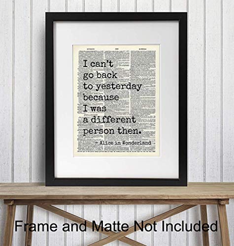 Alice Wonderland Quote - 8x10 Home decoration Photo Picture - Unique Wall Art, Room Decor for Bedroom, Living room, Office - Upcycled Dictionary Art or Gift for Women, Fan - UNFRAMED