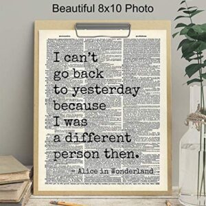 Alice Wonderland Quote - 8x10 Home decoration Photo Picture - Unique Wall Art, Room Decor for Bedroom, Living room, Office - Upcycled Dictionary Art or Gift for Women, Fan - UNFRAMED