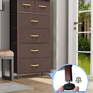 Crestlive Products Vertical Dresser Storage Tower - Sturdy Steel Frame, Wood Top, Easy Pull Fabric Bins, Wood Handles - Organizer Unit for Bedroom, Hallway, Entryway, Closets - 6 Drawers (Brown)