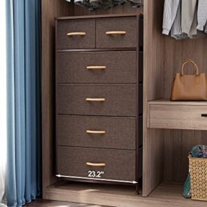 Crestlive Products Vertical Dresser Storage Tower - Sturdy Steel Frame, Wood Top, Easy Pull Fabric Bins, Wood Handles - Organizer Unit for Bedroom, Hallway, Entryway, Closets - 6 Drawers (Brown)