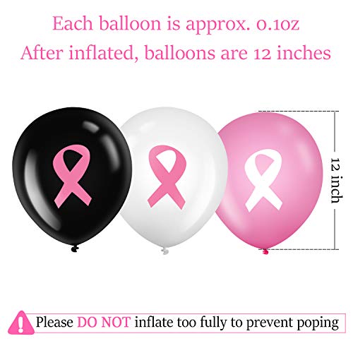 75 Pieces Breast Cancer Awareness Balloons 12 Inch Pink Ribbon Latex Balloons Round Party Balloons Party Supplies for Party Decoration, Pink, White and Black