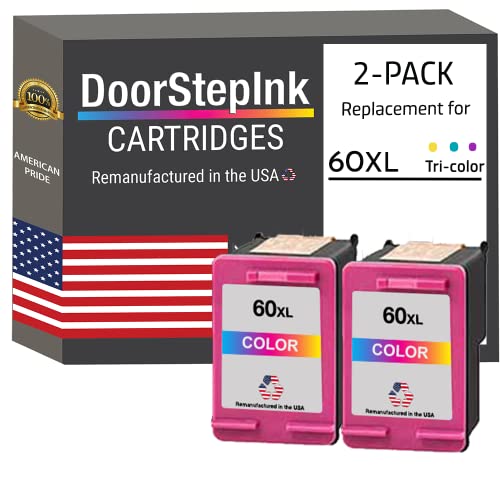 DoorStepInk Remanufactured in The USA Ink Cartridge Replacements for HP 60XL 60 XL 2 Color for PhotoSmart C4780 C4795 C4680 C4650 D110 D110a DeskJet F4480 F4280 F4580 D2530 D2545 Envy 100 111