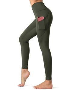 dragon fit high waist yoga leggings with 3 pockets,tummy control workout running 4 way stretch yoga pants (medium, olive green)