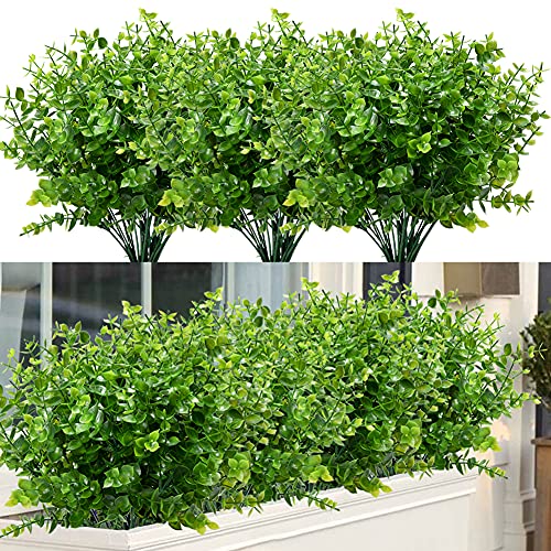 ArtBloom 8 Bundles Outdoor Artificial Boxwood UV Resistant Fake Stems Plants, Faux Plastic Greenery for Indoor Outside Hanging Plants Garden Porch Window Box Home Wedding Farmhouse Décor