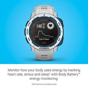 Garmin Instinct Solar Surf, Rugged Outdoor Smartwatch with Solar Charging Capabilities, Tide Data and Dedicated Surfing Activity, Cloudbreak