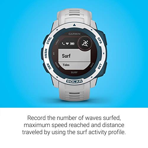 Garmin Instinct Solar Surf, Rugged Outdoor Smartwatch with Solar Charging Capabilities, Tide Data and Dedicated Surfing Activity, Cloudbreak