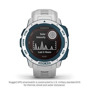 Garmin Instinct Solar Surf, Rugged Outdoor Smartwatch with Solar Charging Capabilities, Tide Data and Dedicated Surfing Activity, Cloudbreak