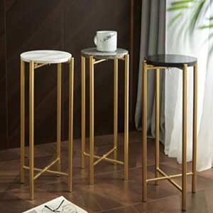 Urban Shop WK658006 Brown Marble Collapsible Side Accent Drink Table with Gold Metal Legs 12 in x 12 in x 13.5 in