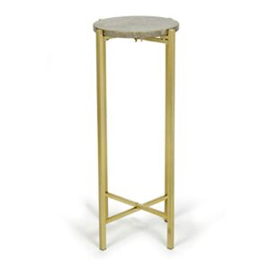 Urban Shop WK658006 Brown Marble Collapsible Side Accent Drink Table with Gold Metal Legs 12 in x 12 in x 13.5 in