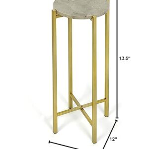 Urban Shop WK658006 Brown Marble Collapsible Side Accent Drink Table with Gold Metal Legs 12 in x 12 in x 13.5 in