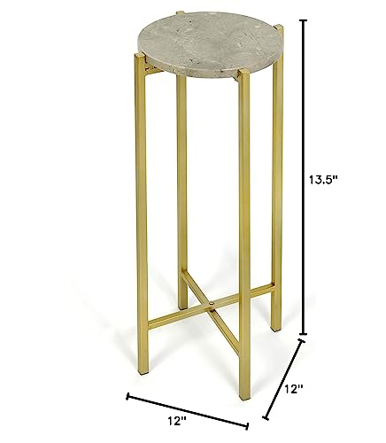 Urban Shop WK658006 Brown Marble Collapsible Side Accent Drink Table with Gold Metal Legs 12 in x 12 in x 13.5 in