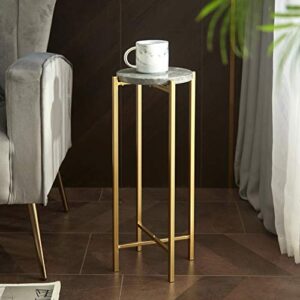 Urban Shop WK658006 Brown Marble Collapsible Side Accent Drink Table with Gold Metal Legs 12 in x 12 in x 13.5 in