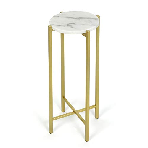 Urban Shop White Marble Collapsible Side Accent Drink Table with Gold Metal Legs, ‎8.5 in x 8.5 in x 22.5 in