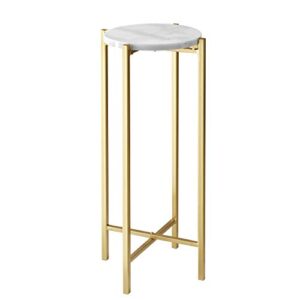 Urban Shop White Marble Collapsible Side Accent Drink Table with Gold Metal Legs, ‎8.5 in x 8.5 in x 22.5 in