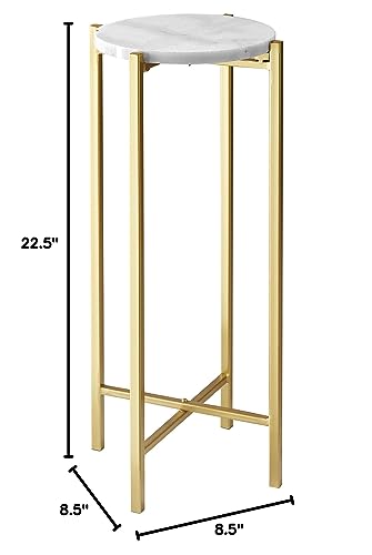 Urban Shop White Marble Collapsible Side Accent Drink Table with Gold Metal Legs, ‎8.5 in x 8.5 in x 22.5 in