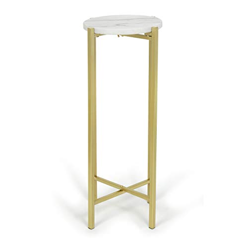 Urban Shop White Marble Collapsible Side Accent Drink Table with Gold Metal Legs, ‎8.5 in x 8.5 in x 22.5 in