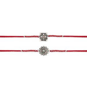 Eximious India Set of 2 Rakhi For Brother With Card Oxidised Silver Pendant For Raksha Bandhan Designer Rakhi Thread for Bhaiya 02