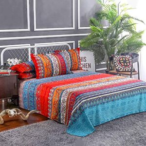 boho sheets set queen(4 pcs) boho colorful tribal striped bed sheets 14" deep pocket ethnic fitted sheet bohemian flat sheets 2 pillowcases